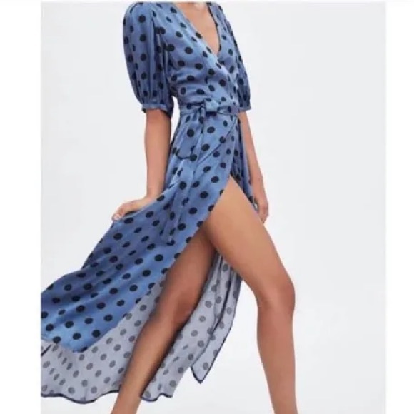 Zara | Dresses | Zara Polka Dot Wrap Maxi Dress | Poshmark